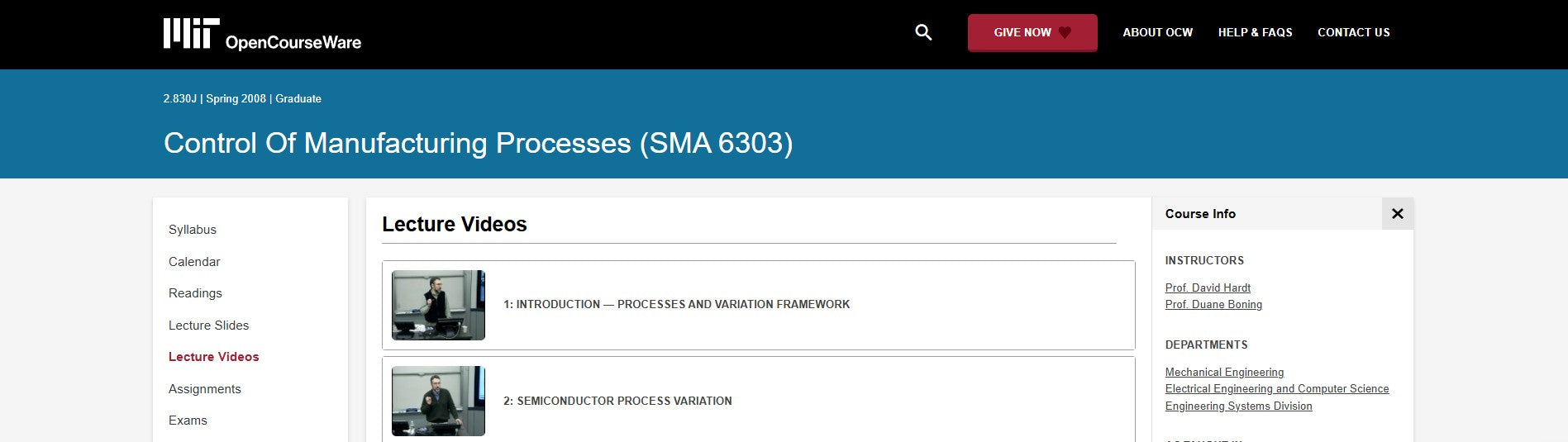 Control of Manufacturing Processes (SMA 6303) Overview and Key Techniq ...